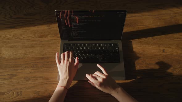 IT Woman Hands Typing and Reviewing Code on Laptop Indoors, Stock Footage