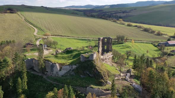 Aerial view of castle in Plavec village in Slovakia, Stock Footage