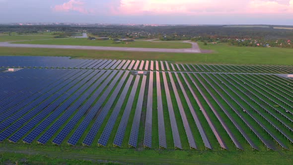 Drone Fly Over Solar Farm. Renewable Green Energy and Electrical ...
