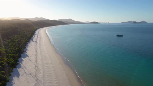 Whitehaven Beach Whitsundays sunset aerial with white beach, turquoise ...