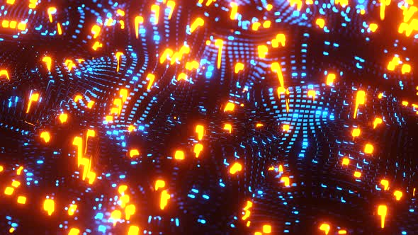 Animated wave moving structure of blue cubes with glare and radiance ...