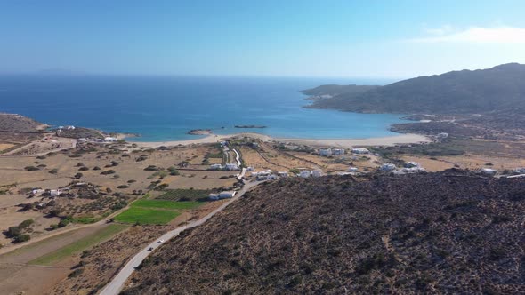 An aerial view of road to Magganari beach, Ios island, Greece, Stock ...