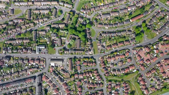 Aerial footage of the British town of Middleton in Leeds West Yorkshire ...