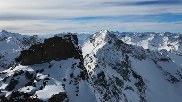 Aerial View of Cheget Mountain Range in Snow in Winter in Sunny Clear ...