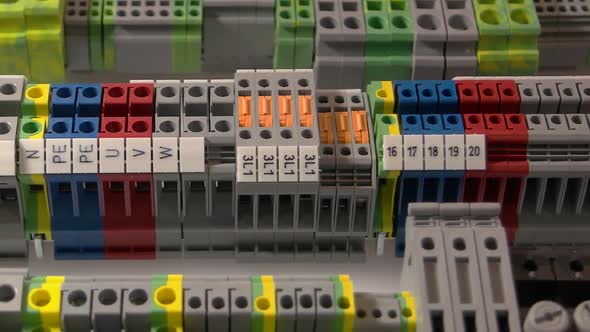 Closeup Large Electrical Terminal Block Machine Panel, Stock Footage