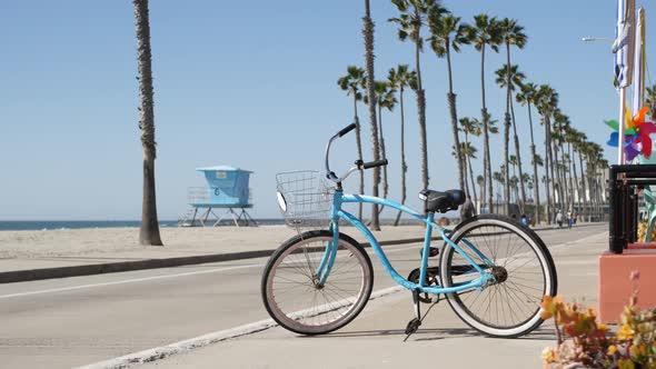 Bicycle Cruiser Bike By Ocean Beach California Coast USA, Stock Footage