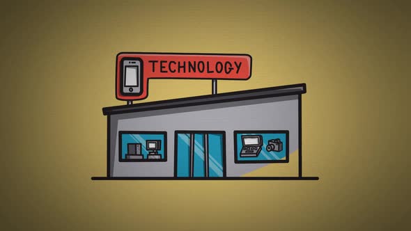 Technology shop Sketch and 2d animation, mobile, camera, computer ...