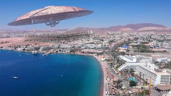 Alien Saucers Over Red sea And Tanker ship by ronib1979 | VideoHive