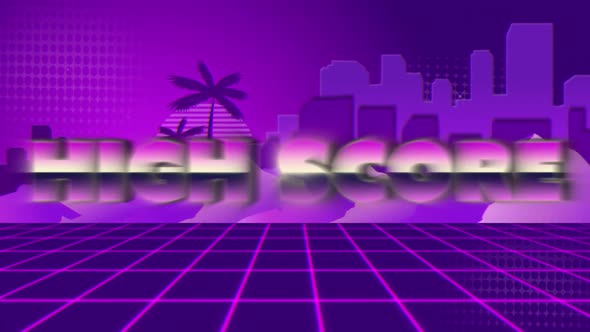 Animation vintage video game screen with metallic words high score ...