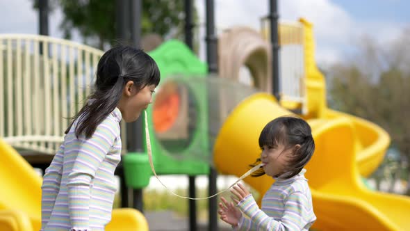Two lovely girls sharing chewing gum with fun, Stock Footage | VideoHive
