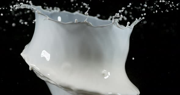 Exploding Milk against Black Background, slow motion 4K, Stock Footage