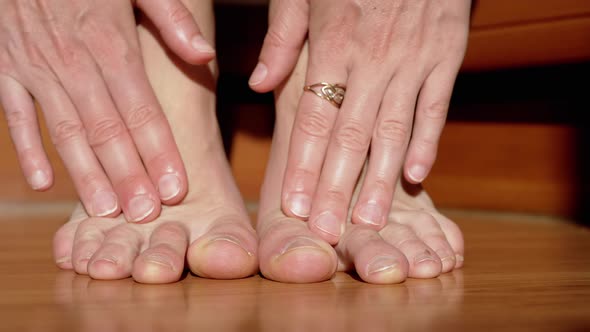 Close Up Female Hands Massage Tired Toes Feet Ankles After a Walk ...