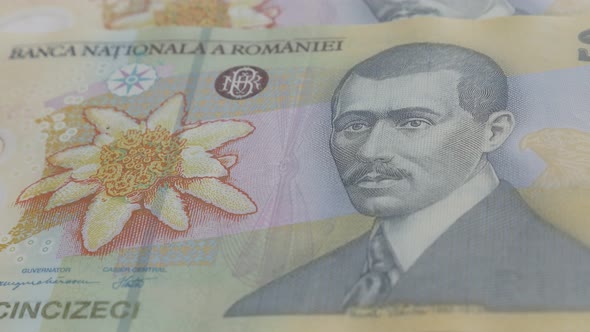 Money of Romania business background close-up 3840X2160p 30fps UltraHD ...