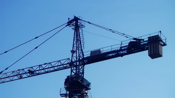 Blue Construction Crane Against Blue Clear Sky, Stock Footage | VideoHive