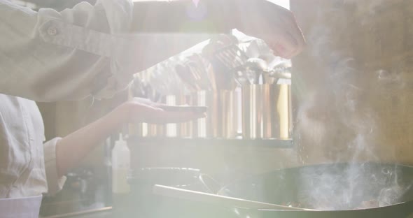 Chef adding salt on the vegetables, Stock Footage | VideoHive