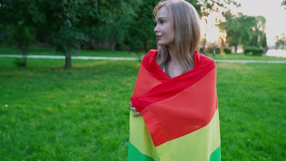 Tolerant Woman Holding Rainbow Flag Around Body., Stock Footage | VideoHive