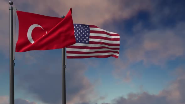 Turkey Flag Waving Along With The National Flag Of The USA - 2K, Motion ...