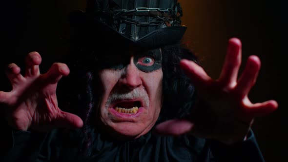 Sinister Senior Mature Man in Carnival Costume of Halloween Witcher ...