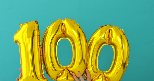 Gold Foil Number 100 Celebration Balloon, Stock Footage | VideoHive