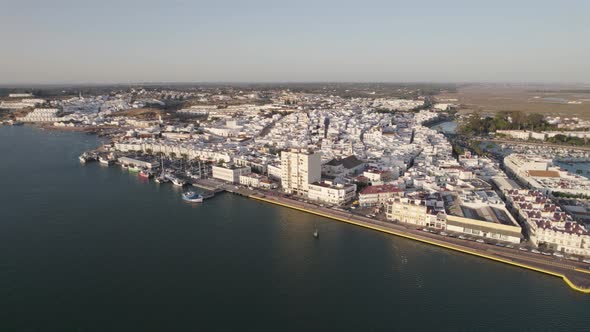 Aerial panoramic view of the coastal town of Ayamonte. Andalusia, Spain ...