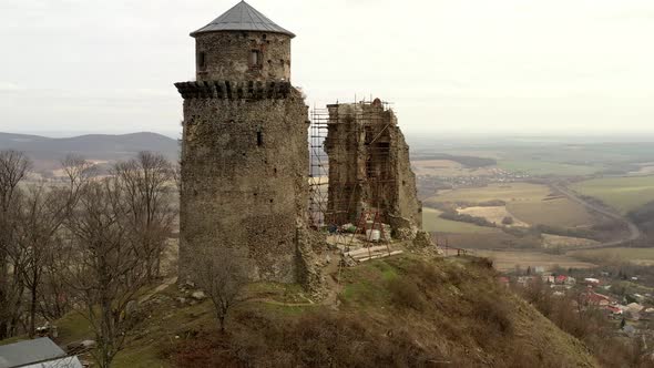 Aerial view of castle in village Slanec in Slovakia, Stock Footage