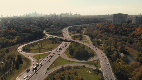 Fall colour over Don Valley Parkway Toronto Ontario Canada, Stock Footage