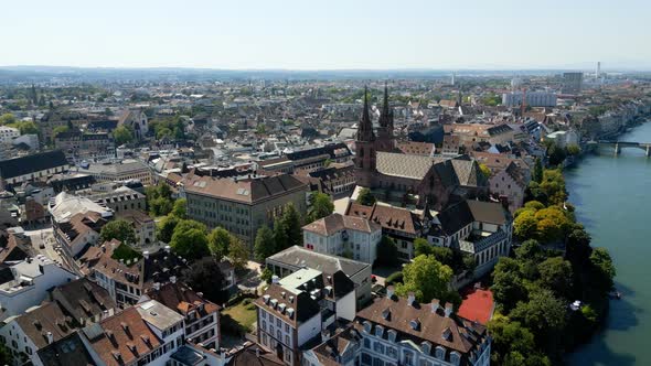 City of Basel in Switzerland From Above with Basel Minster Cathedral ...