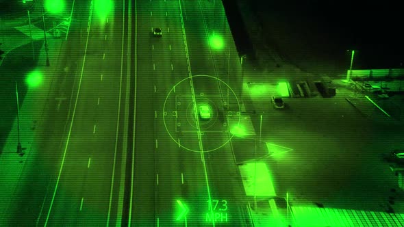 Night Vision and Surveillance From Drone with Zoom In, Tracking the Car ...