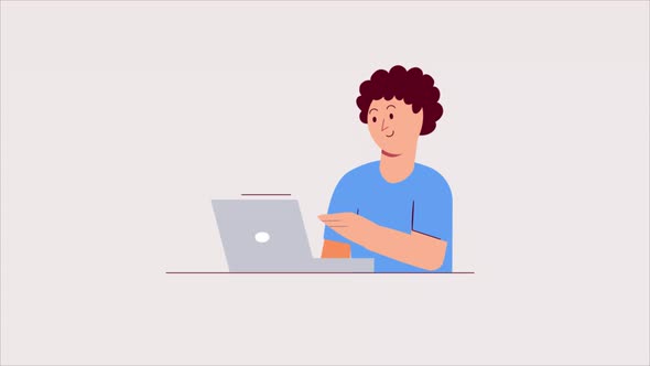 Cartoon Man Use Computer 4K, Motion Graphics | VideoHive