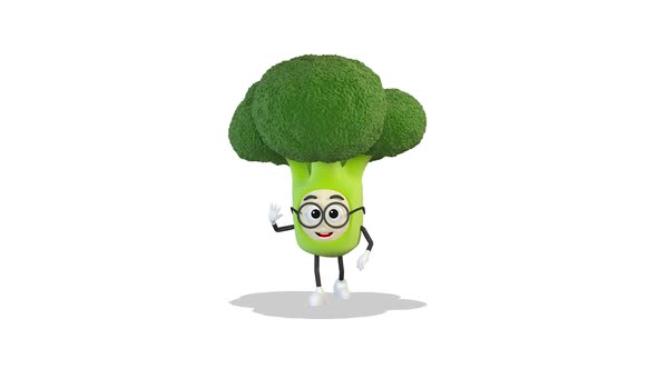 Broccoli Walking And Greeting One Hand on White Background, Motion Graphics