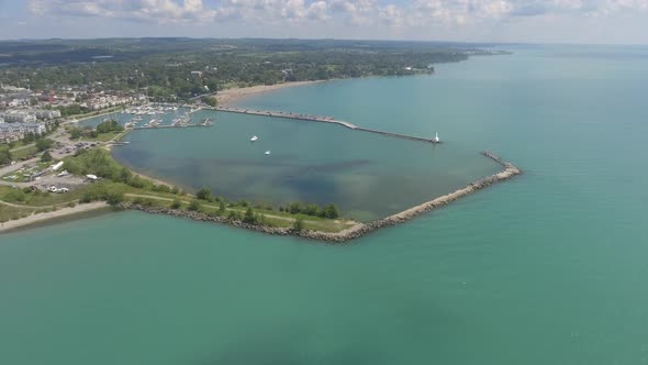 aerial boat harbour in cobourg canada 4k, Stock Footage | VideoHive