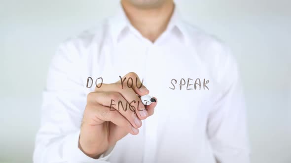 Do You Speak English Man Writing on Glass, Stock Footage | VideoHive