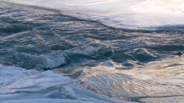 River Flowing Under Frozen Ice Sheets, Stock Footage | VideoHive
