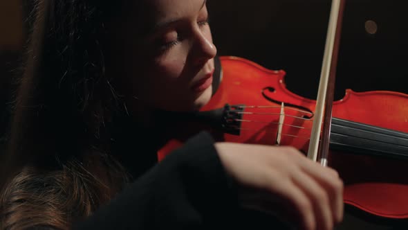 Pretty Woman Fiddler in Symphonic Orchestra on Scene of Music Hall Lady ...
