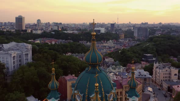 Aerial Drone View of Orthodox Slavic Church in the Evening, Stock Footage