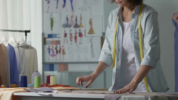 Fashion Designer Working Patterns in Her Studio, Clothing Industry ...
