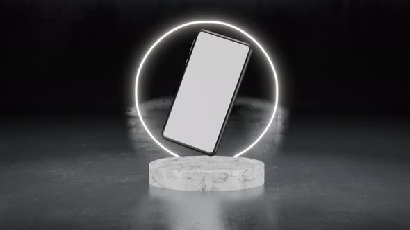 3d smartphone with white screen isolated and marble podium or platform ...