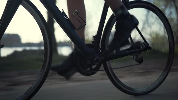 Gear System Road Bicycle And Bike Wheel Rotation.Cyclist Legs Twist ...