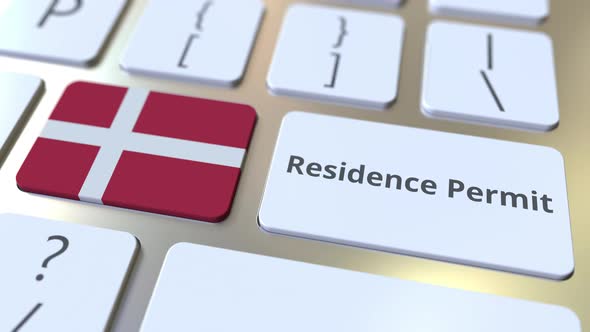 Residence Permit Text and Flag of Denmark on the Buttons, Motion Graphics
