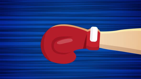 Flying boxing glove on blue background. Looped animation of punching ...