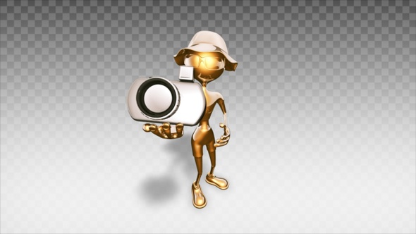 Gold 3D Man - Cartoon Show Camera , Motion Graphics | VideoHive