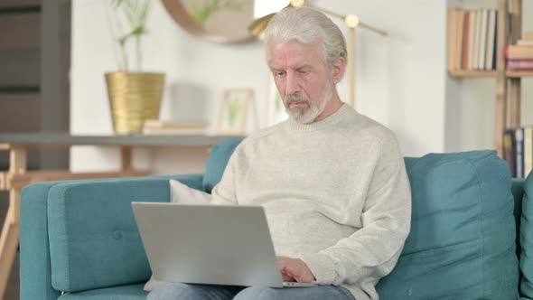 Handsome Old Man Using Laptop on Sofa , Stock Footage | VideoHive