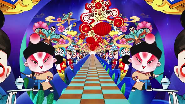 Chinese Beijing Opera Cartoon Character Stage Background, Motion Graphics
