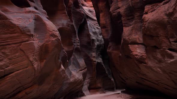 Camera Movement In Deep Slot Canyon With Curved And Smooth Sandstone ...