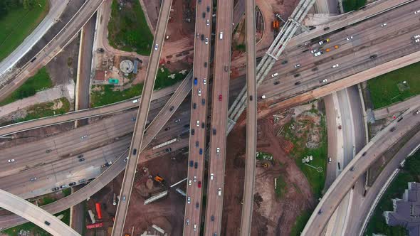 Birds eye view of traffic on major freeway in Houston, Stock Footage