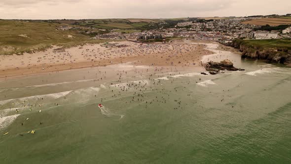Perranporth Beach Packed Full Of Summer Surfers and Holiday Makers ...