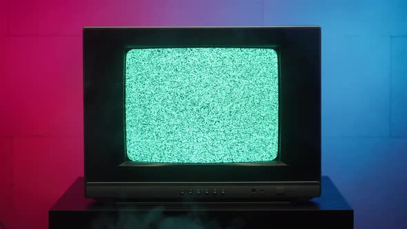 Old Retro Square Television on Red and Blue Neon Background Screen with ...