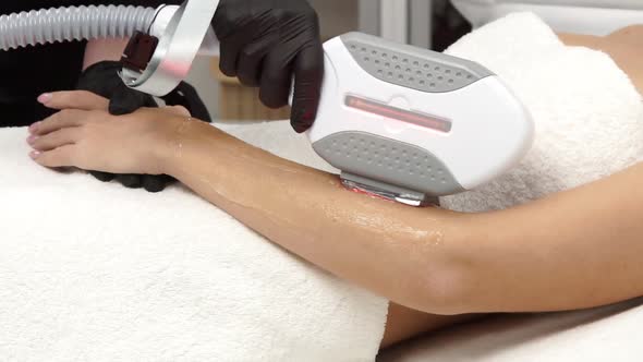 Woman Receiving Depilation with Laser Platform for Hair Removal, Stock ...