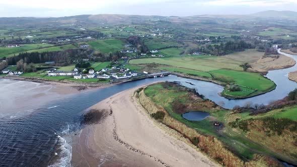 Aerial View of the Village Inver in County Donegal Ireland, Stock Footage
