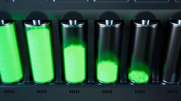 Rechargeable battery made of metal and glass accumulating energy. Loop ...